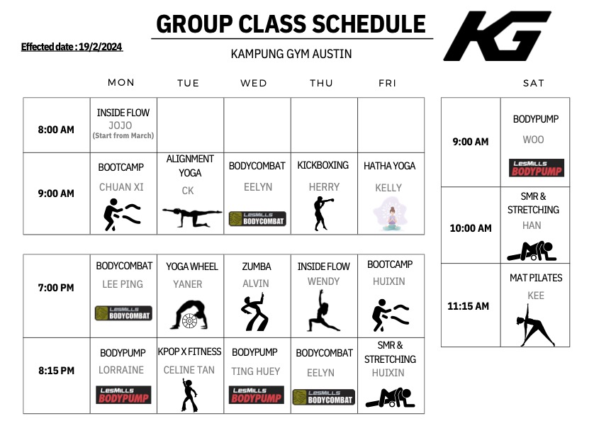 Class Timetable – Kampung Gym